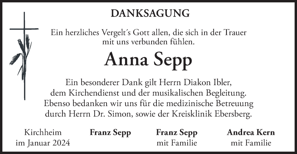 Traueranzeigen von Anna Sepp | trauer.merkur.de