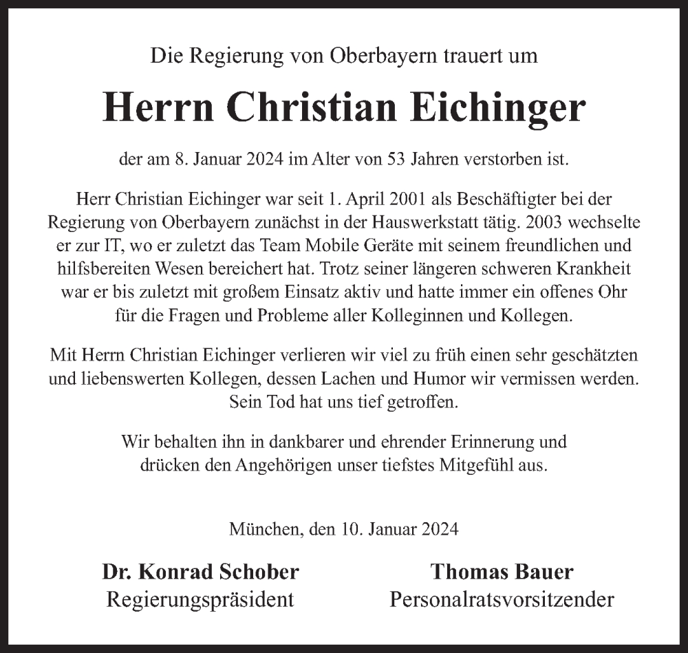 Traueranzeigen von Christian Eichinger | trauer.merkur.de