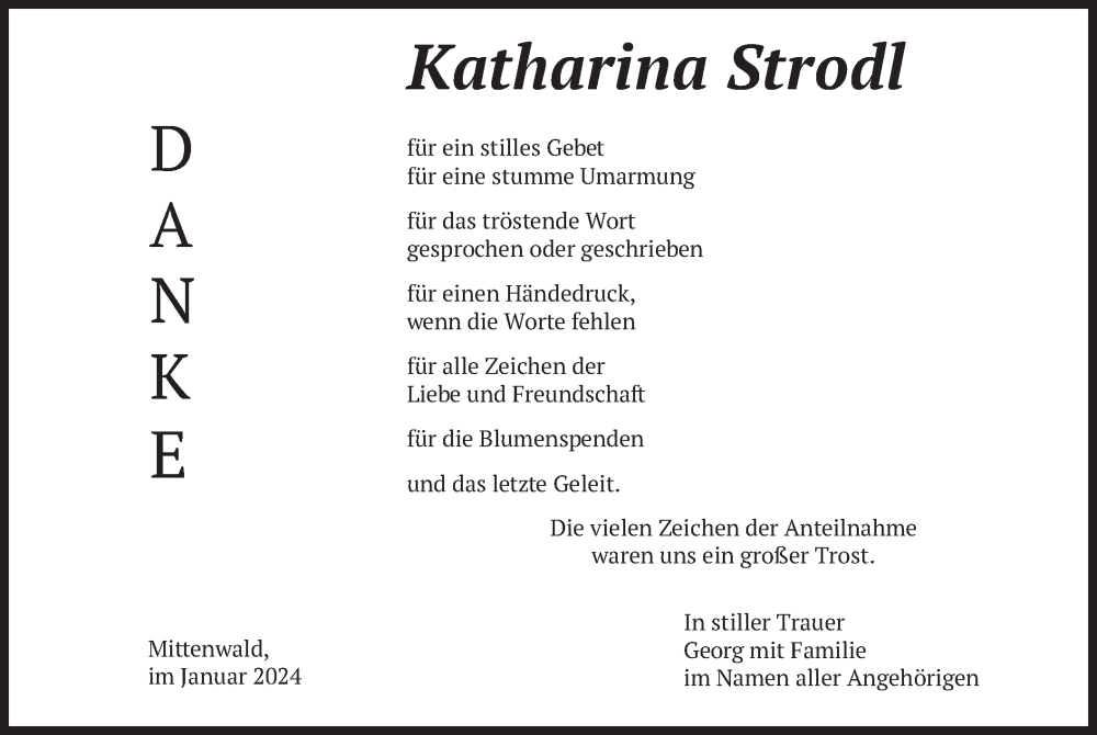 Traueranzeigen von Katharina Strodl | trauer.merkur.de