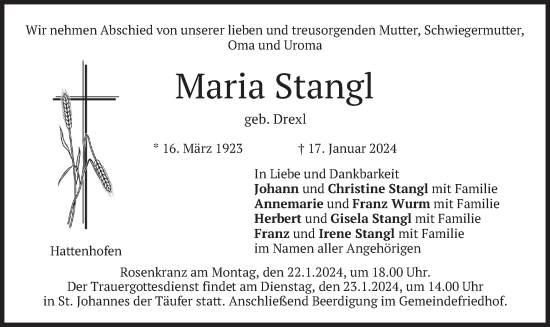 Traueranzeigen von Maria Stangl | trauer.merkur.de