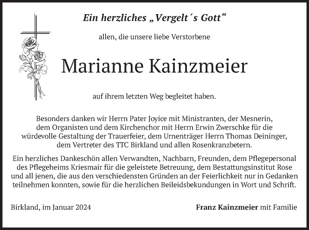 Traueranzeigen von Marianne Kainzmeier | trauer.merkur.de