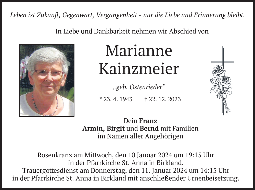 Traueranzeigen von Marianne Kainzmeier | trauer.merkur.de