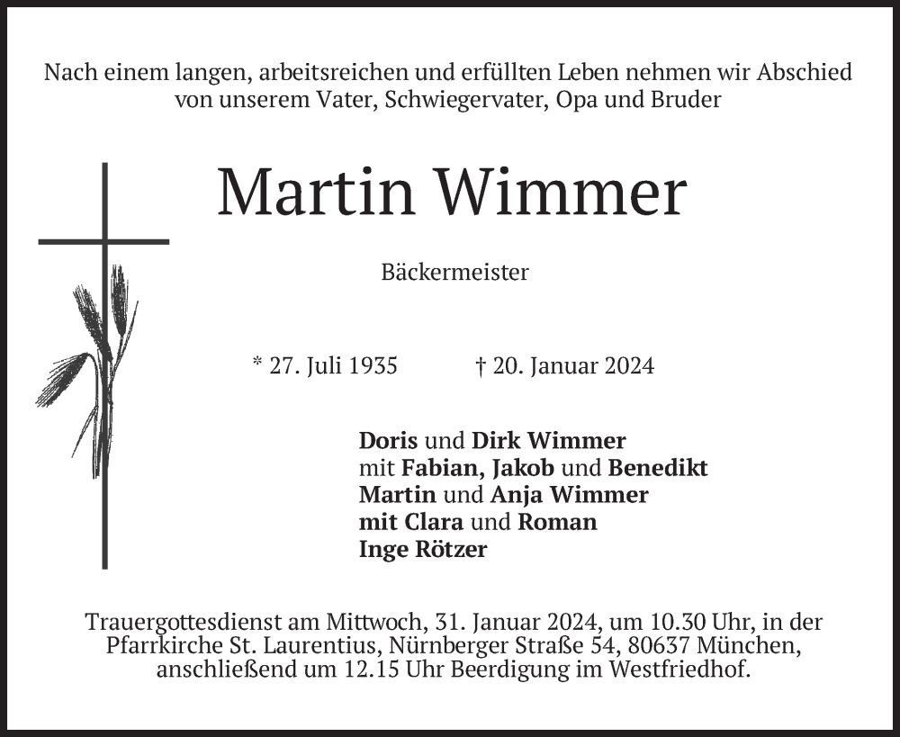 Traueranzeigen von Martin Wimmer | trauer.merkur.de