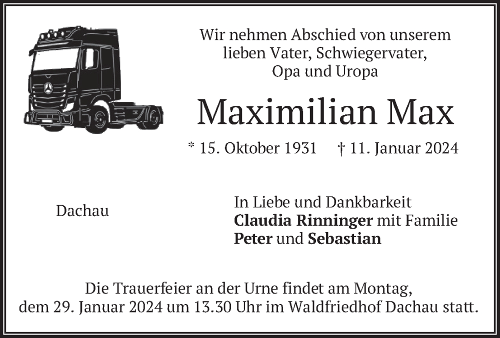 Traueranzeigen von Maximilian Max | trauer.merkur.de