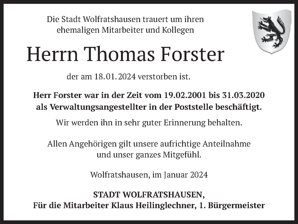 Traueranzeigen von Thomas Forster | trauer.merkur.de
