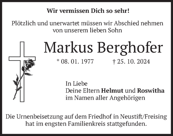 Traueranzeigen von Markus Berghofer | trauer.merkur.de
