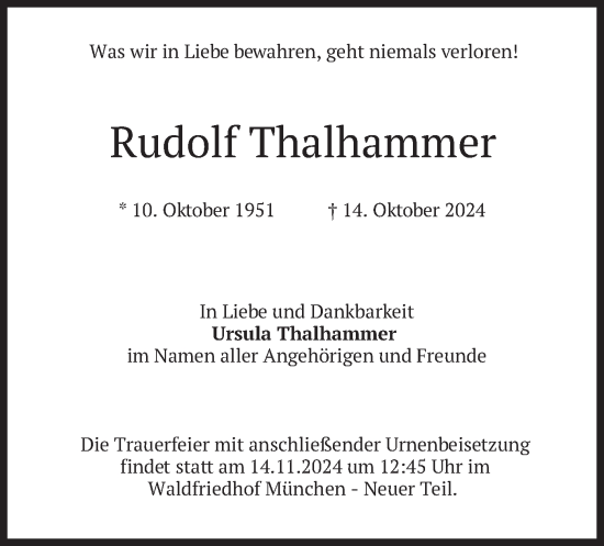 Traueranzeigen von Rudolf Thalhammer | trauer.merkur.de