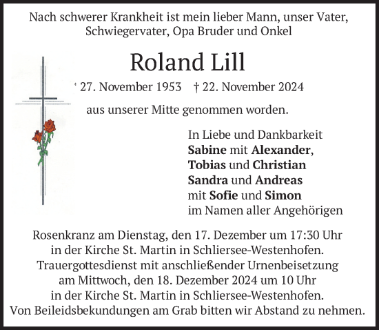 Traueranzeigen von Roland Lill | trauer.merkur.de