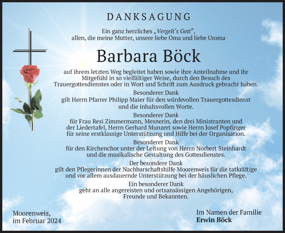 Traueranzeigen von Barbara Böck | trauer.merkur.de