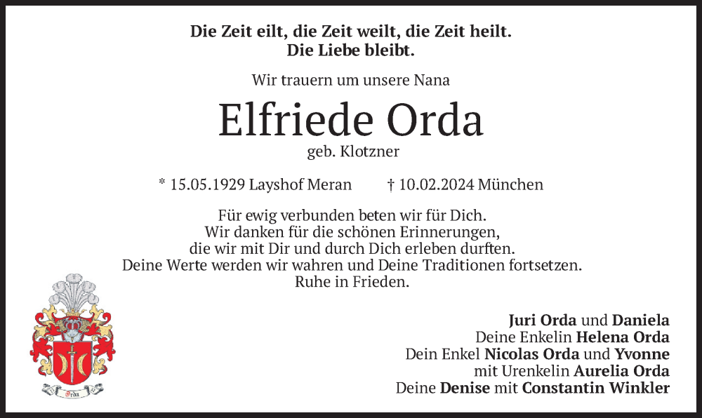 Traueranzeigen von Elfriede Orda | trauer.merkur.de