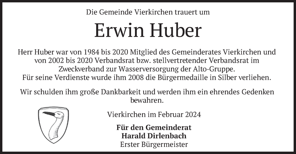 Traueranzeigen von Erwin Huber | trauer.merkur.de
