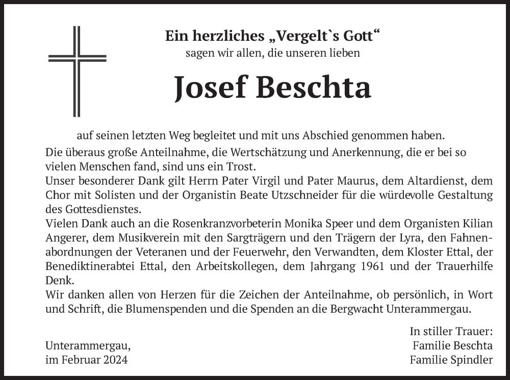 Traueranzeigen von Josef Beschta | trauer.merkur.de
