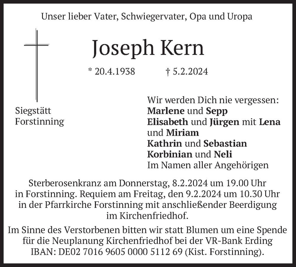 Traueranzeigen von Joseph Kern | trauer.merkur.de