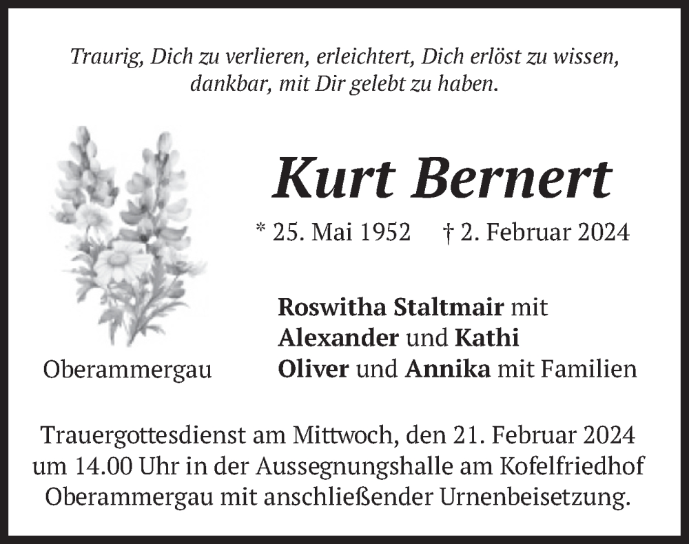 Traueranzeigen von Kurt Bernert | trauer.merkur.de