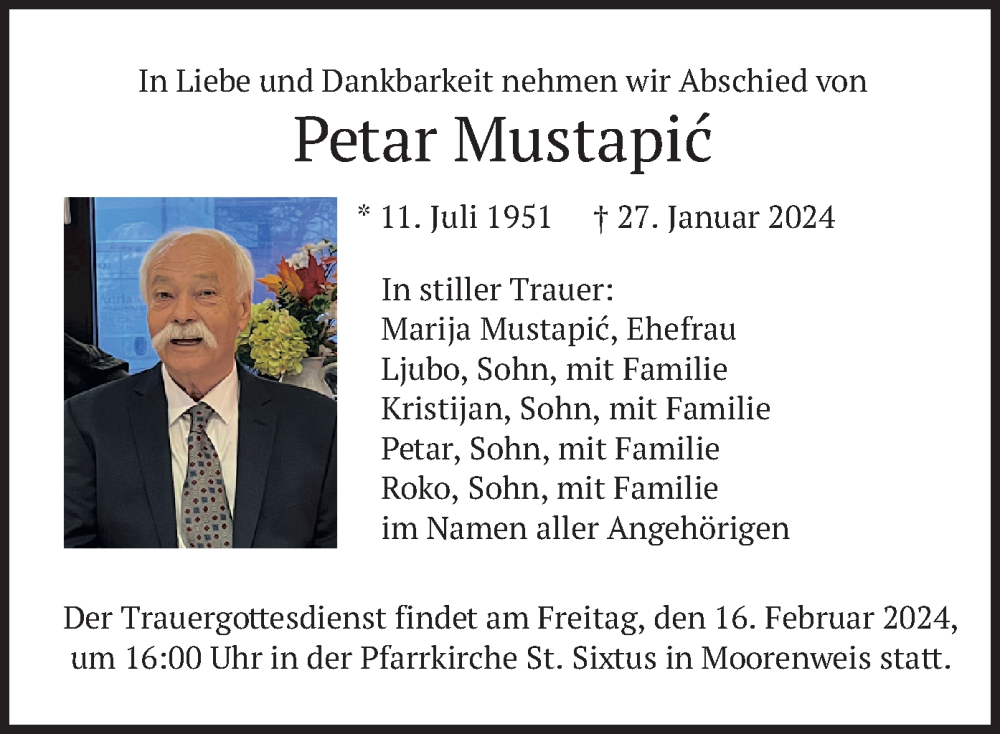 Traueranzeigen von Petar Mustapic | trauer.merkur.de