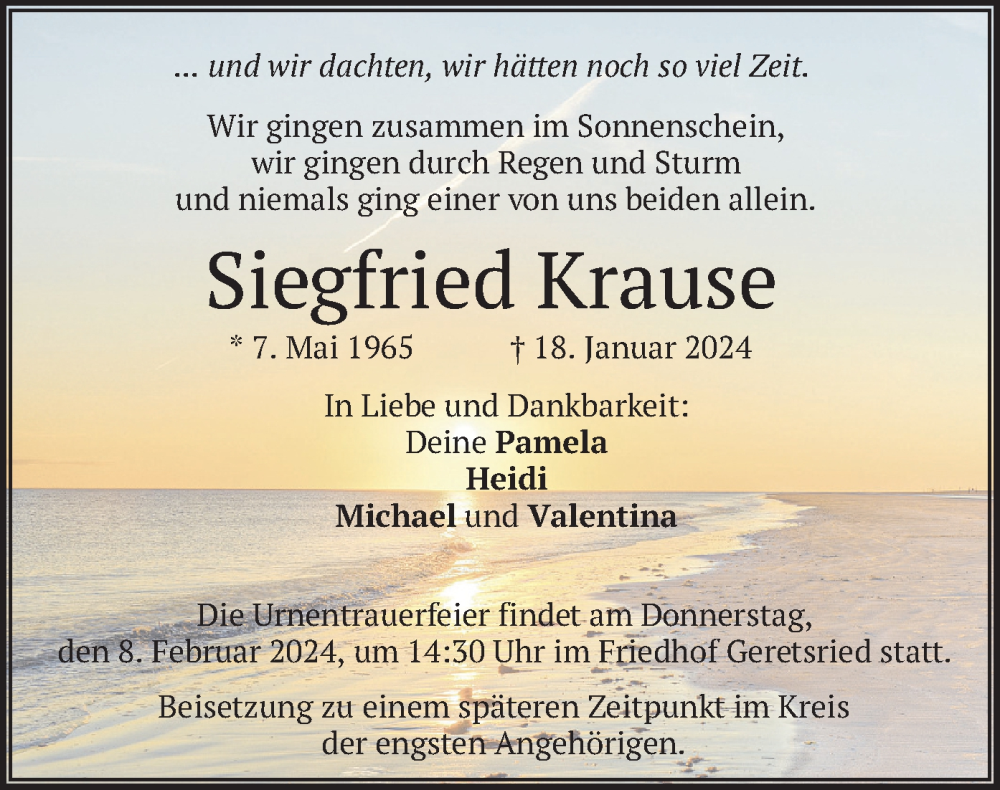 Traueranzeigen von Siegfried Krause | trauer.merkur.de