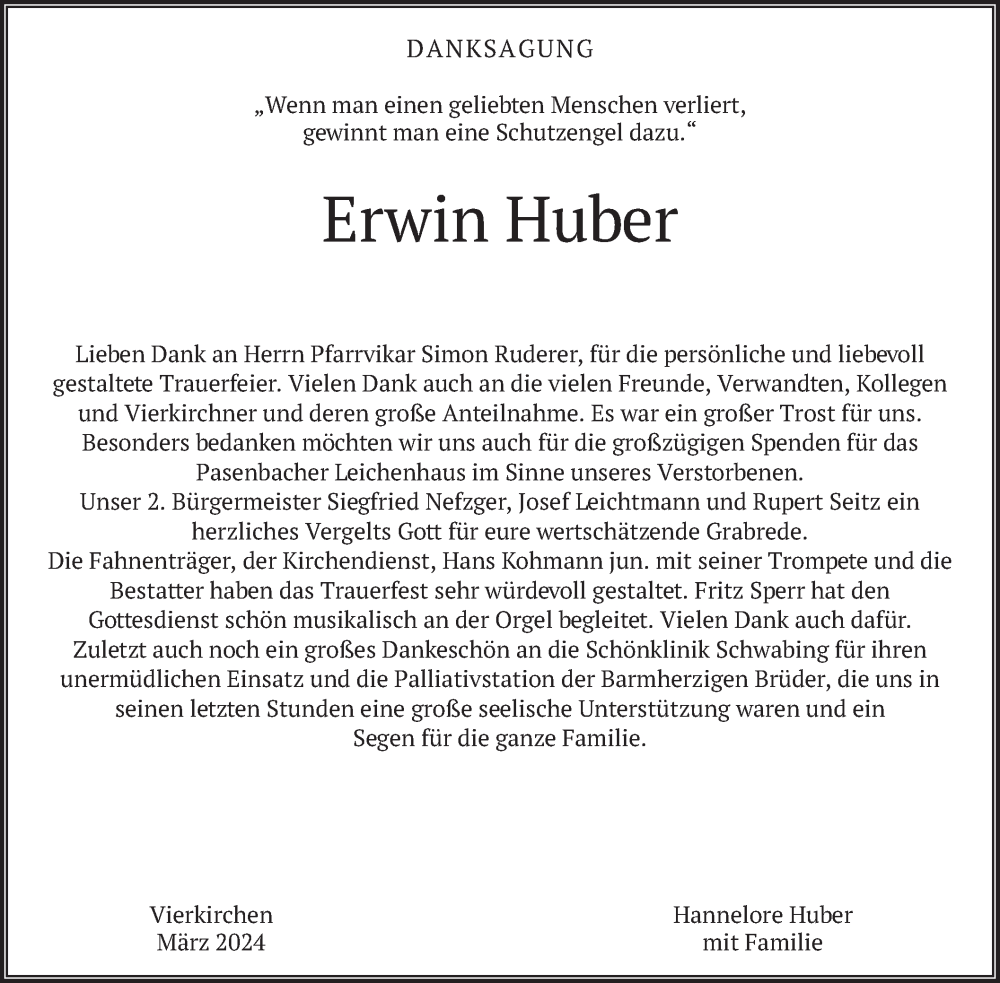 Traueranzeigen von Erwin Huber | trauer.merkur.de
