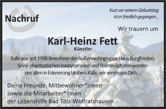 Traueranzeigen von Karl-Heinz Fett | trauer.merkur.de
