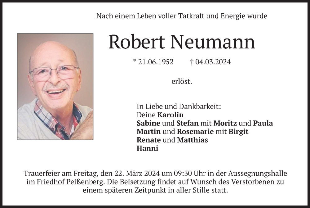 Traueranzeigen von Robert Neumann | trauer.merkur.de