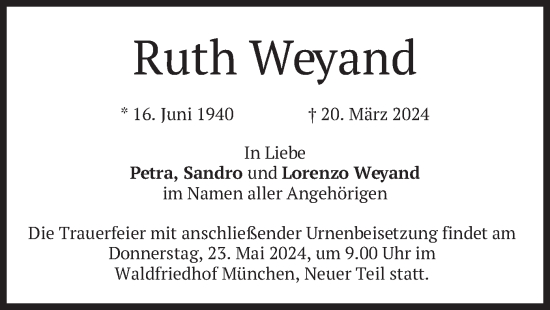 Traueranzeigen von Ruth Weyand | trauer.merkur.de