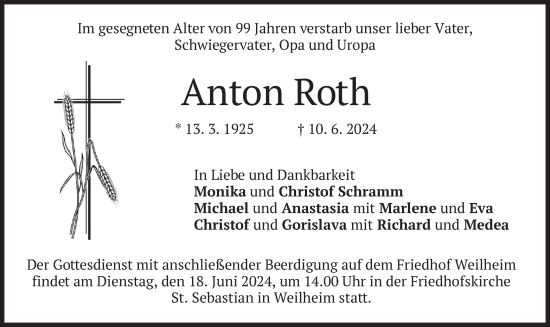 Traueranzeigen von Anton Roth | trauer.merkur.de