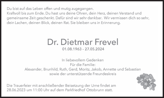 Traueranzeigen von Dietmar Frevel | trauer.merkur.de