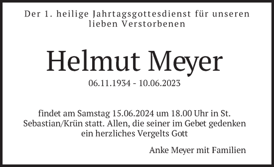 Traueranzeigen von Helmut Meyer | trauer.merkur.de