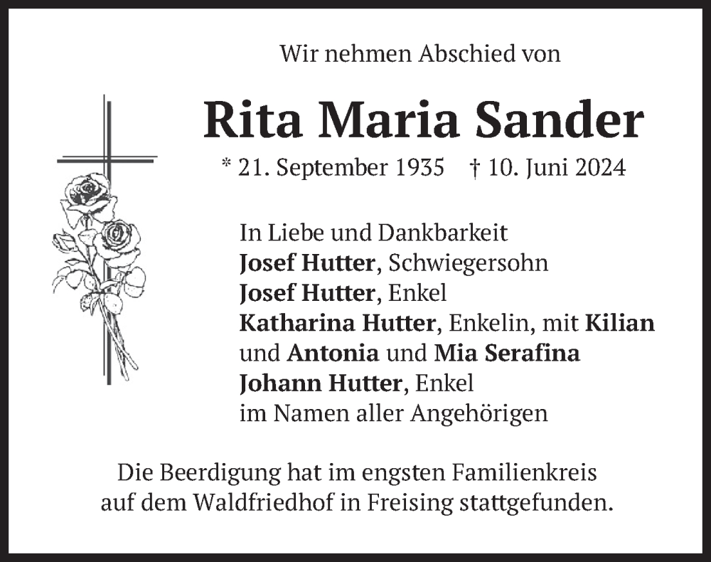 Traueranzeigen von Rita Maria Sander | trauer.merkur.de