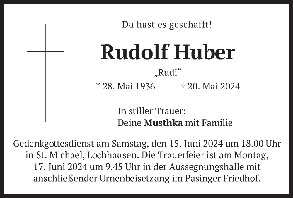 Traueranzeigen von Rudolf Huber | trauer.merkur.de