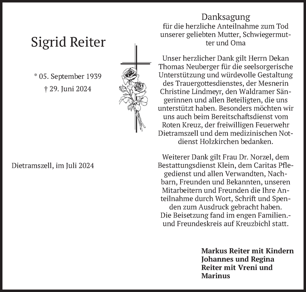 Traueranzeigen von Sigrid Reiter | trauer.merkur.de