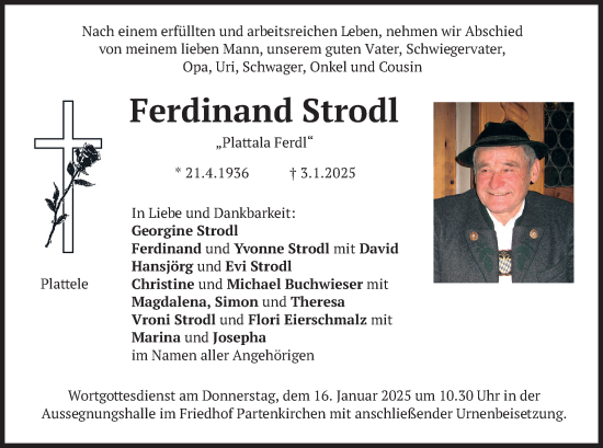 Traueranzeigen von Ferdinand Strodl | trauer.merkur.de