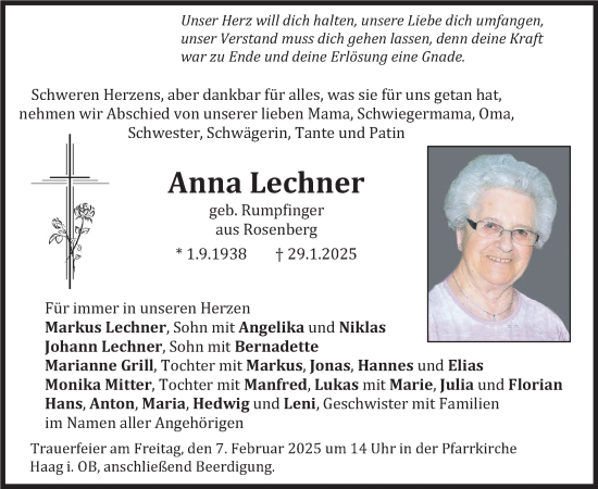 Traueranzeigen von Anna Lechner | trauer.merkur.de