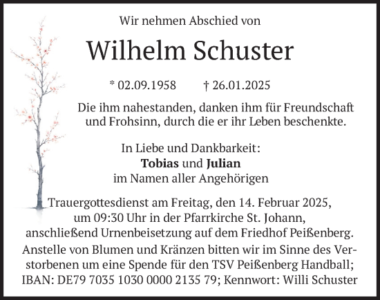 Traueranzeigen von Wilhelm Schuster | trauer.merkur.de