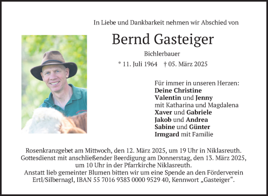 Traueranzeigen von Bernd Gasteiger | trauer.merkur.de