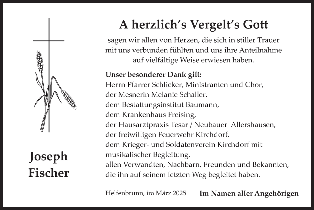 Traueranzeigen von Joseph Fischer | trauer.merkur.de