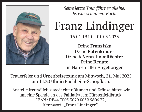 Traueranzeigen von Franz Lindinger | trauer.merkur.de