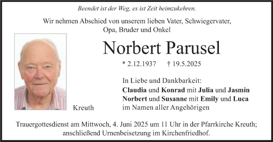 Traueranzeigen von Norbert Parusel | trauer.merkur.de