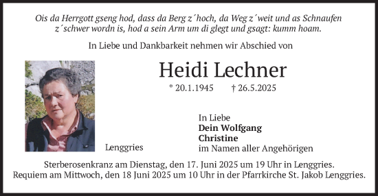 Traueranzeigen von Heidi Lechner | trauer.merkur.de
