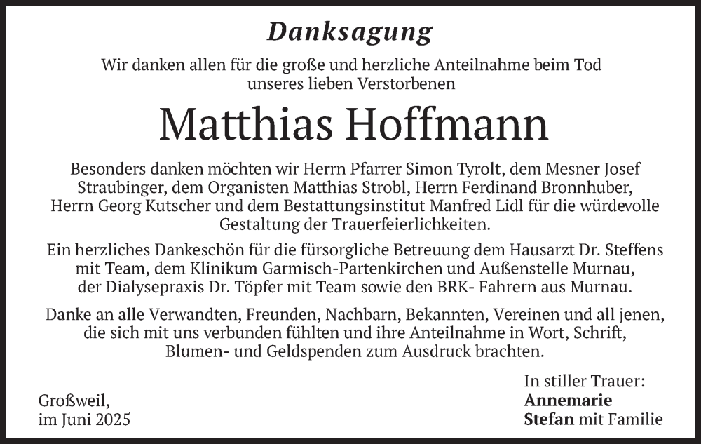Traueranzeigen von Matthias Hoffmann | trauer.merkur.de
