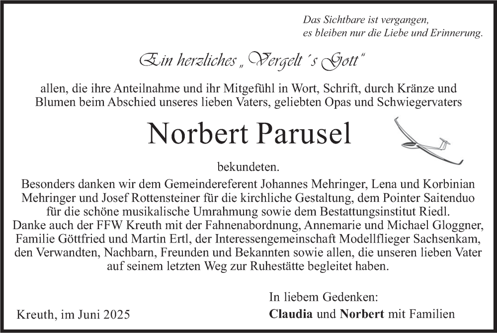 Traueranzeigen von Norbert Parusel | trauer.merkur.de