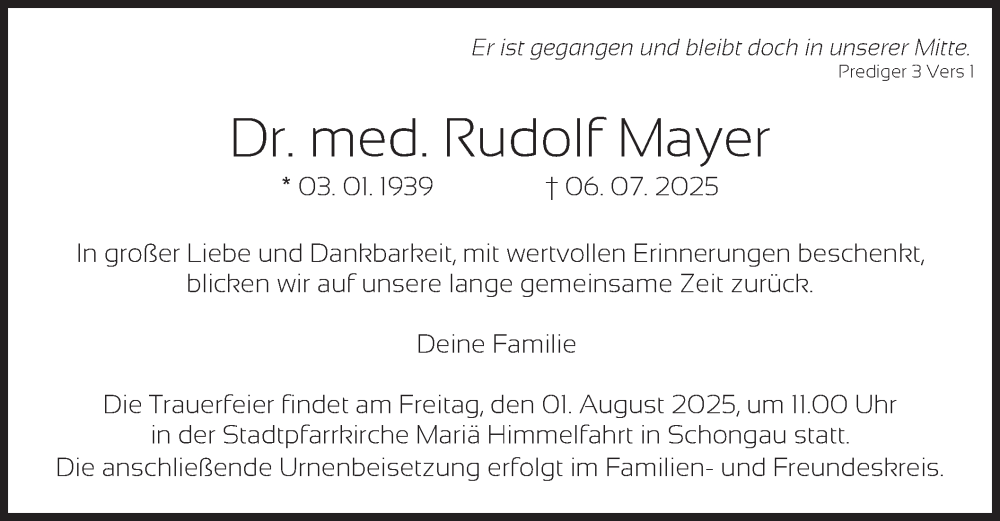 Traueranzeigen von Rudolf Mayer | trauer.merkur.de