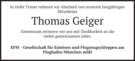Traueranzeigen von Thomas Geiger | trauer.merkur.de