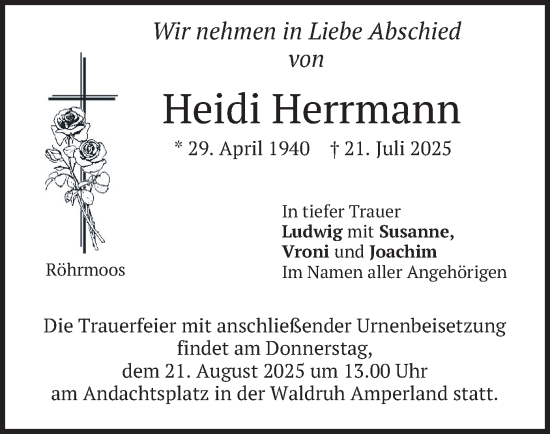 Traueranzeigen von Heidi Herrmann | trauer.merkur.de
