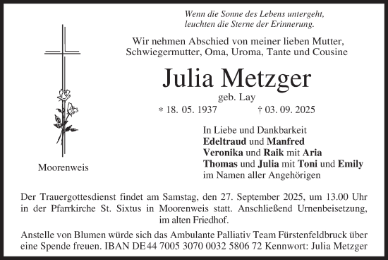 Traueranzeigen von Julia Metzger | trauer.merkur.de