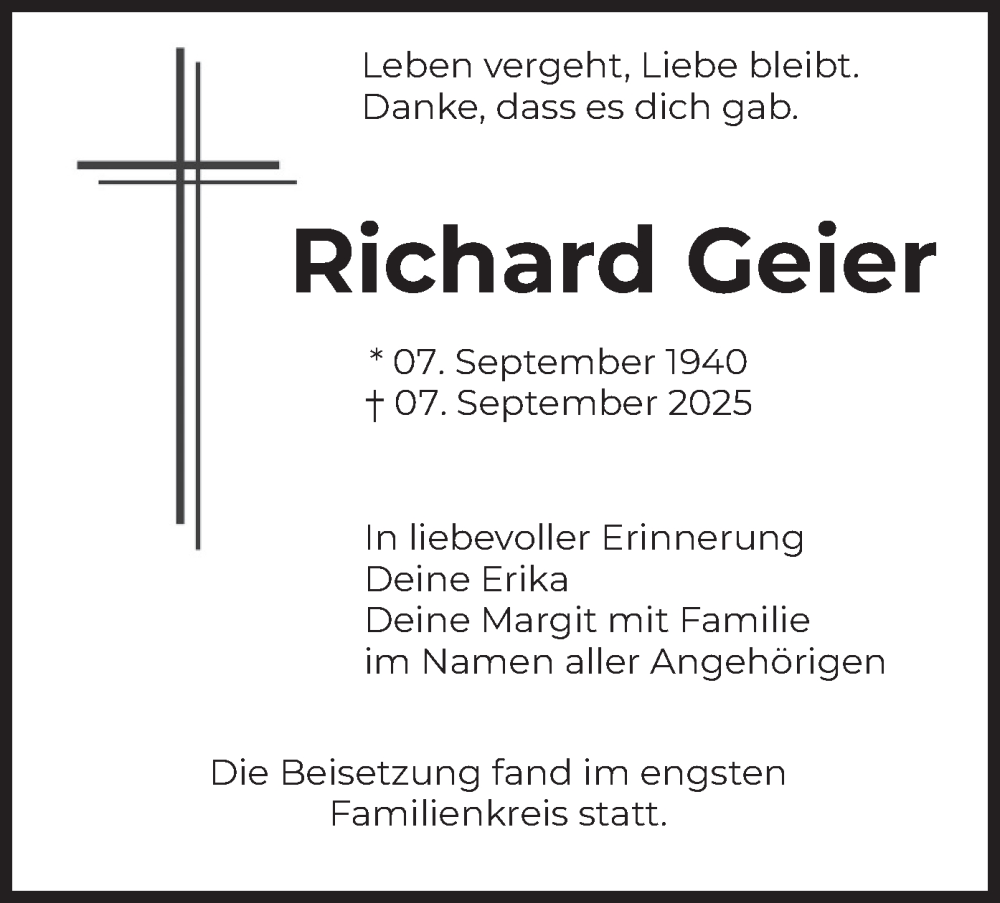 Traueranzeigen von Richard Geier | trauer.merkur.de