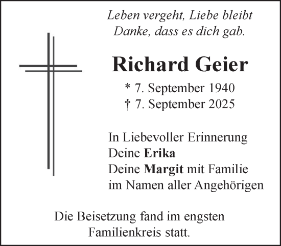 Traueranzeigen von Richard Geier | trauer.merkur.de