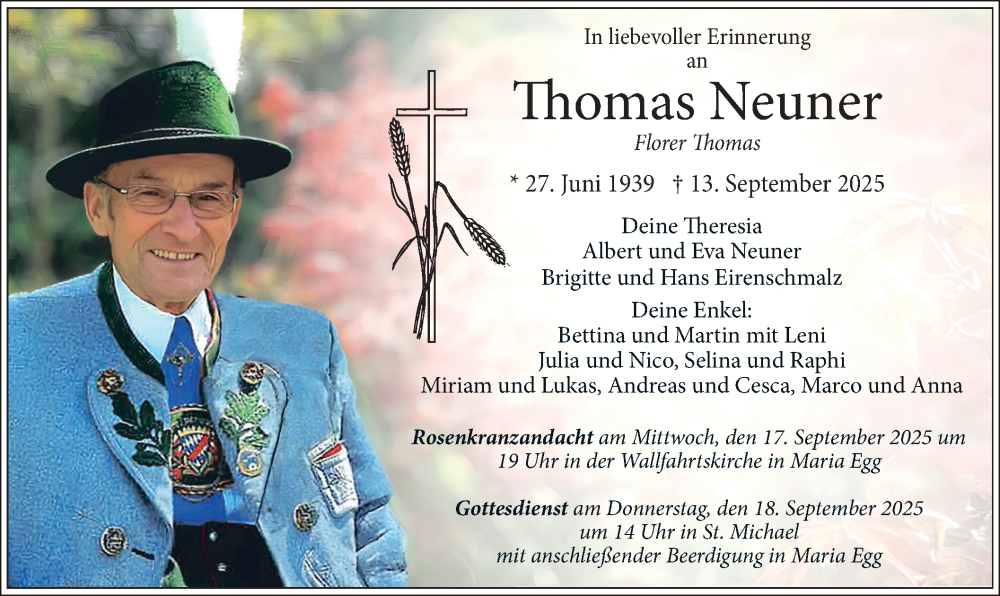 Traueranzeigen von Thomas Neuner | trauer.merkur.de